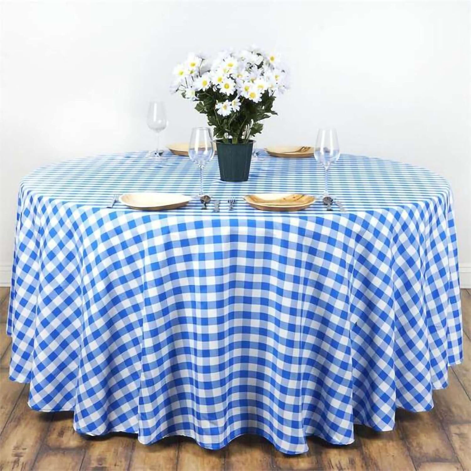 Efavormart Round Blue/White Checkered Wholesale Gingham Polyester Linen ...