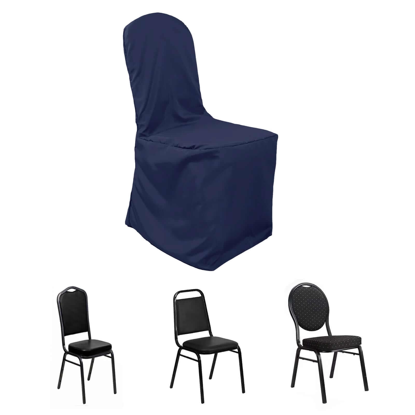 Efavormart Round Top Navy Blue Polyester Banquet Chair Covers Linen ...