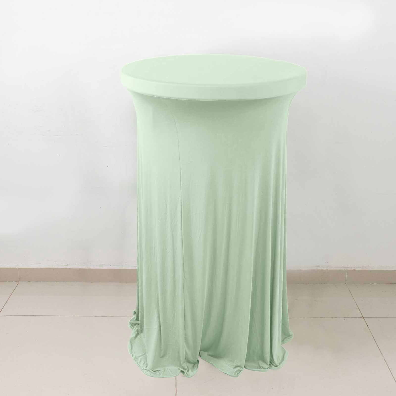 Efavormart Sage Green Round Spandex Cocktail Table Cover With Natural ...