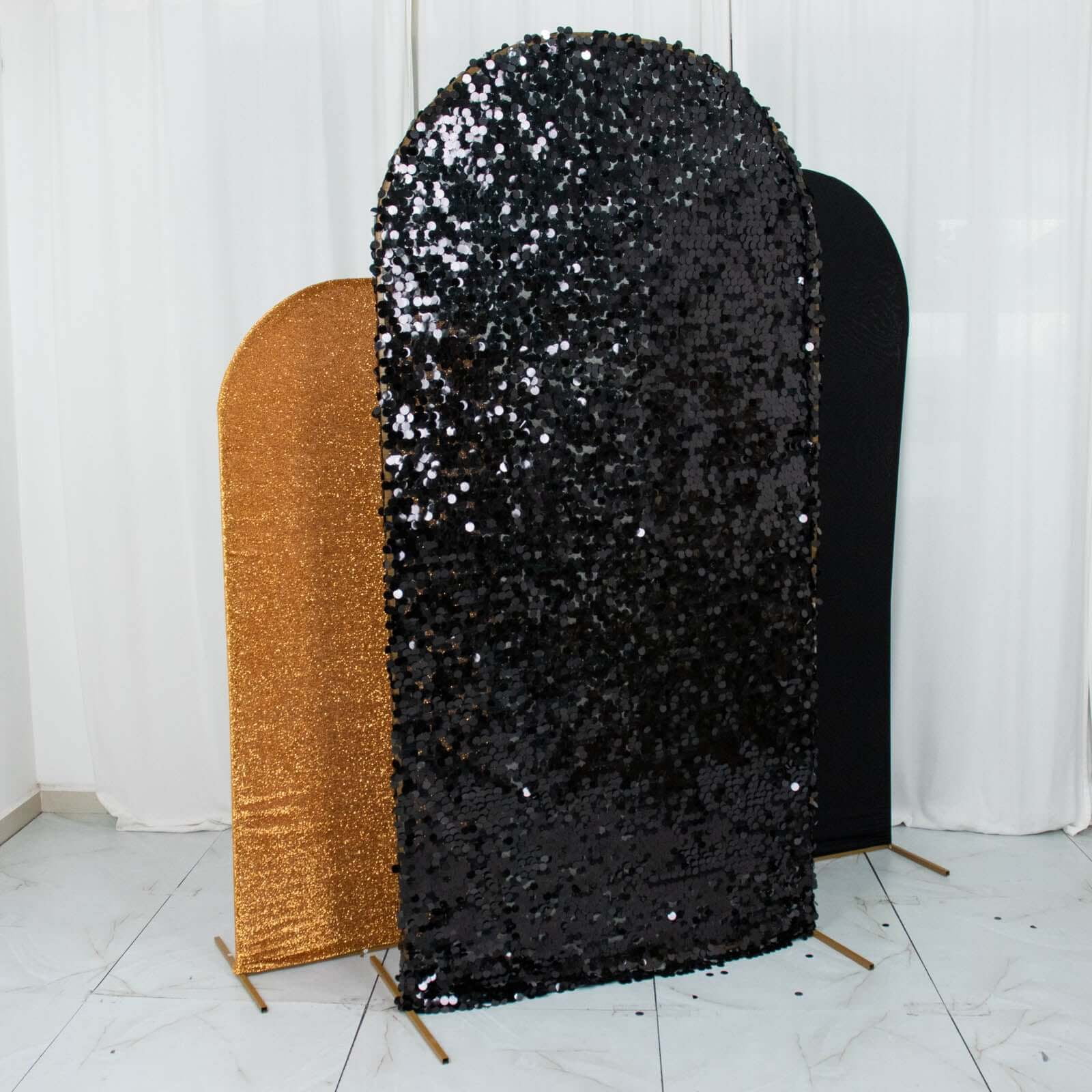 Efavormart Set Of 3 | Black / Gold Round Top Fitted Photo Backdrop ...