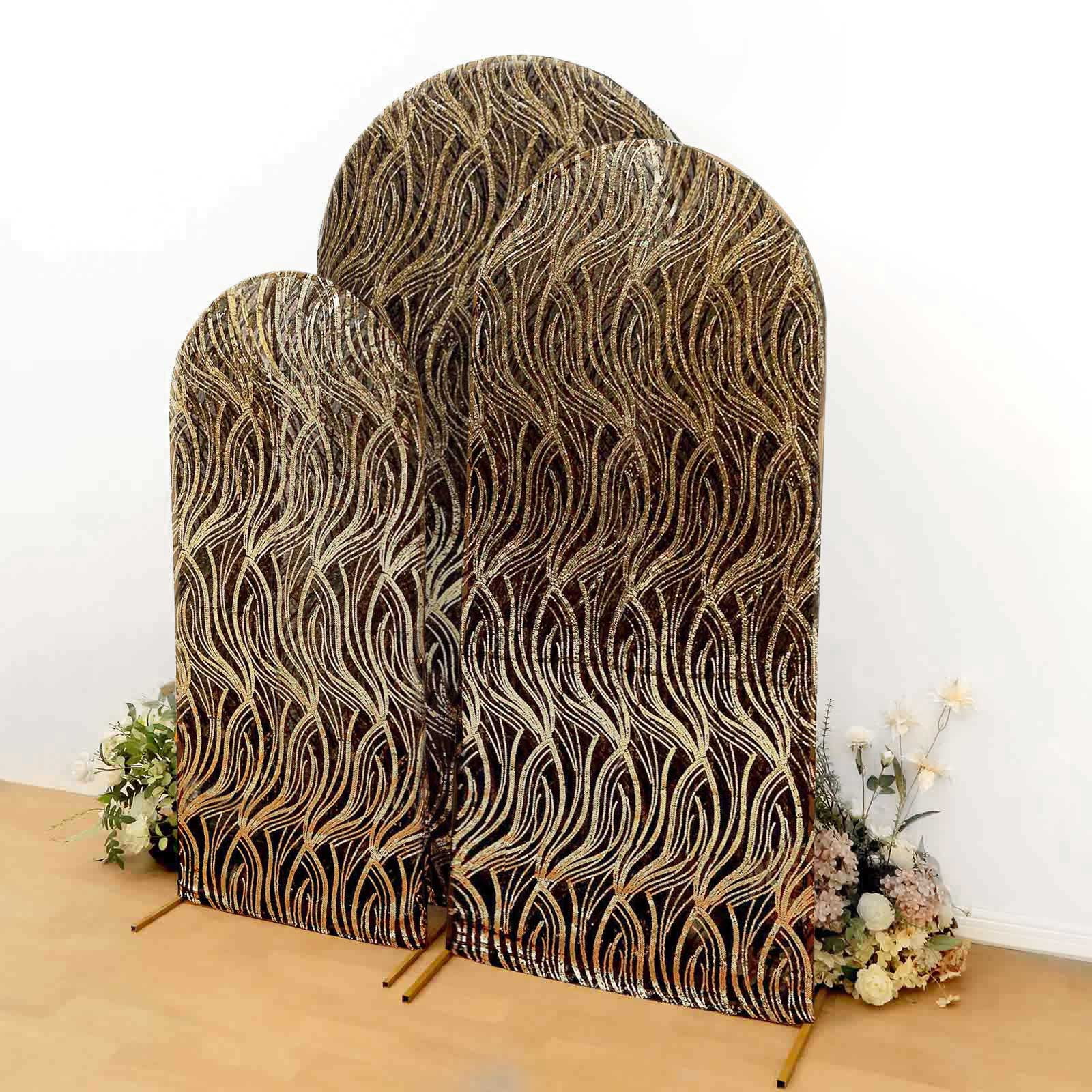 Efavormart Set of 3 Black Wave Mesh Chiara Backdrop Stand Covers With ...