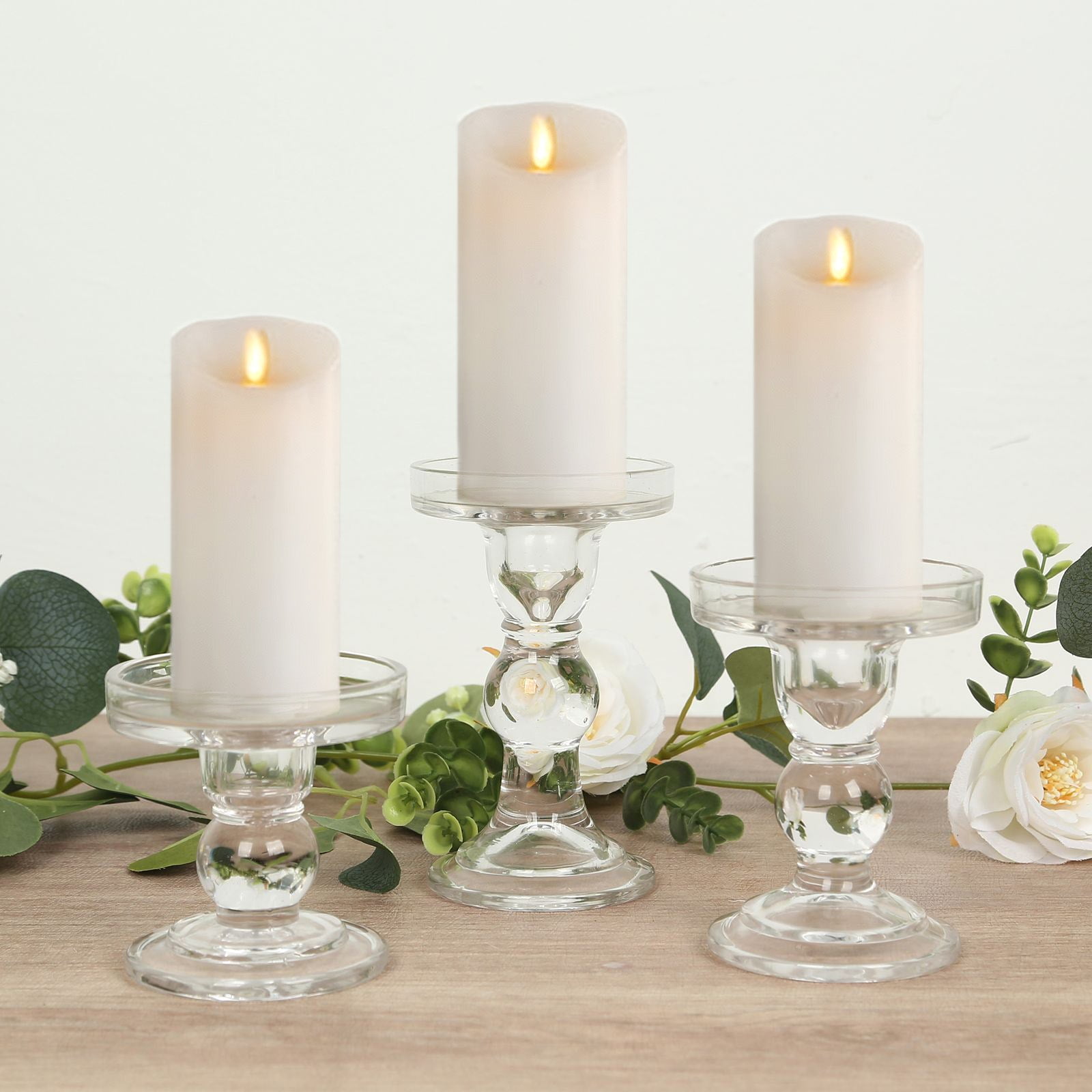 Efavormart Set of 3 Clear Premium Glass Pillar Candle Holders with ...