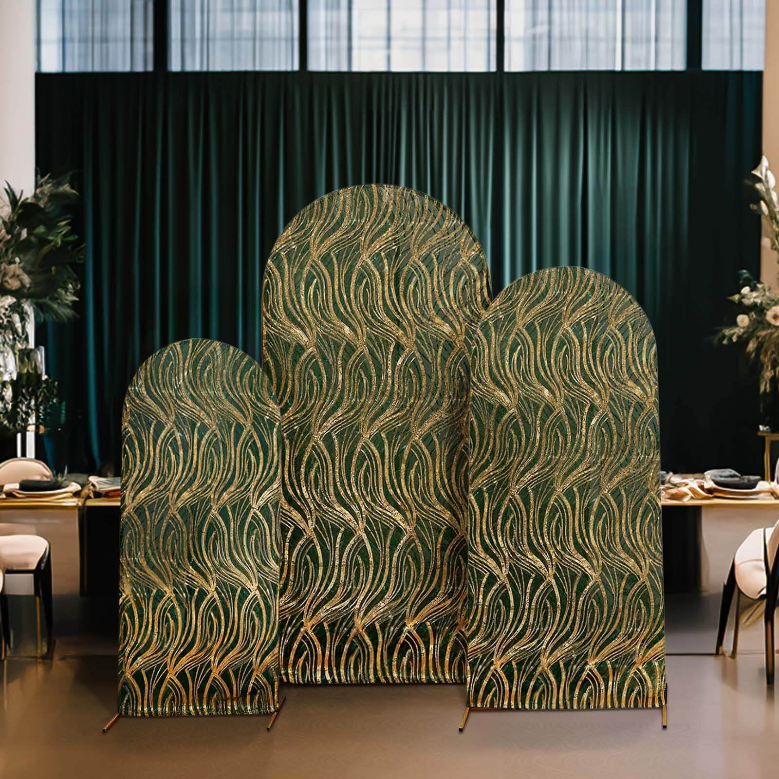 Efavormart Set of 3 Hunter Emerald Green Wave Mesh Chiara Backdrop ...