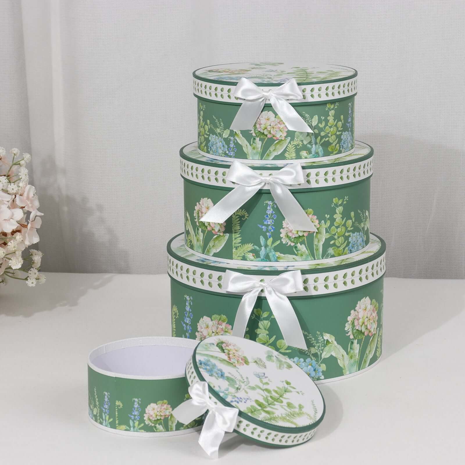 Efavormart Set of 4 Greenery Theme Nesting Gift Boxes With Lids, Round ...
