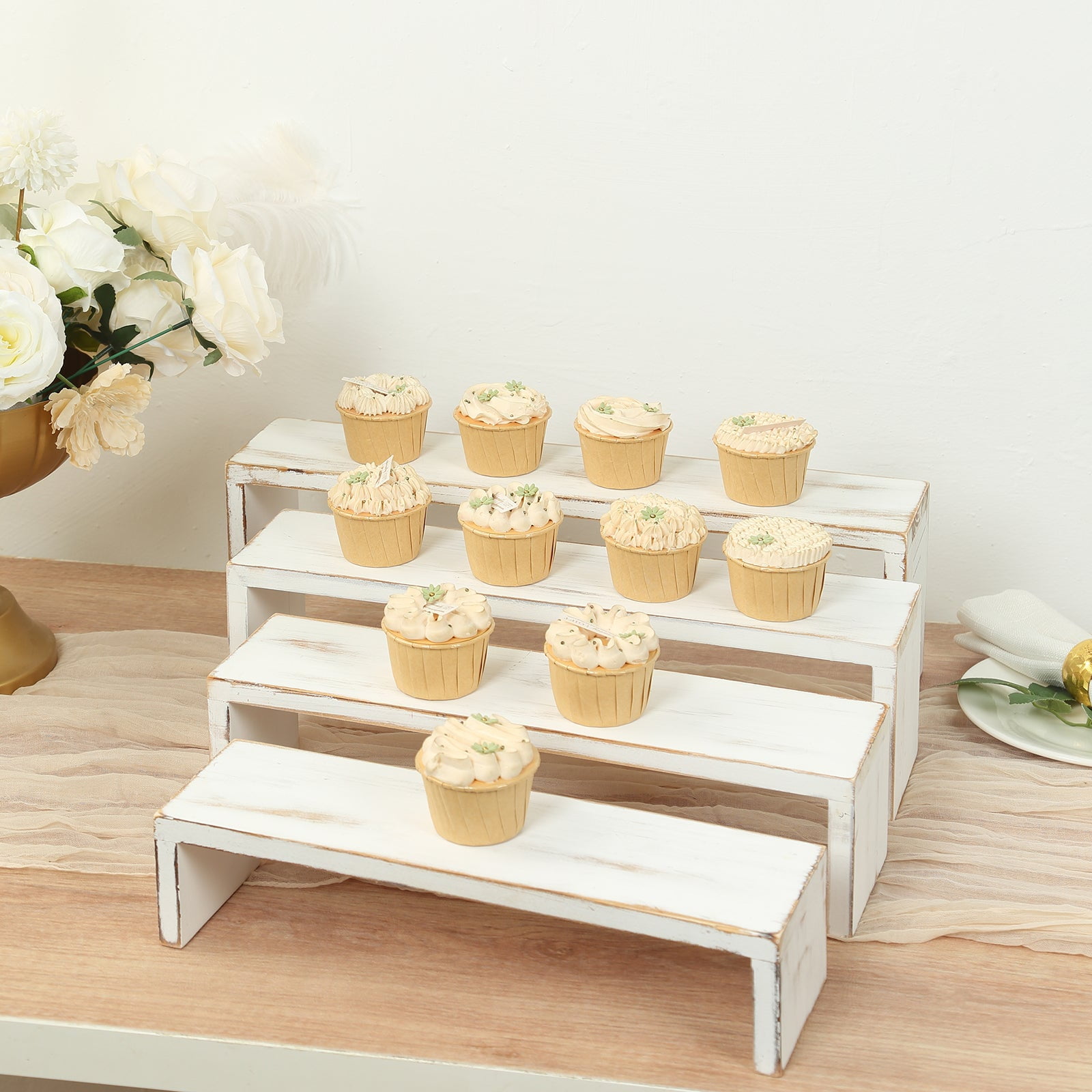 Efavormart Set of 4 Whitewash Wood Display Risers Pedestal Stands in ...