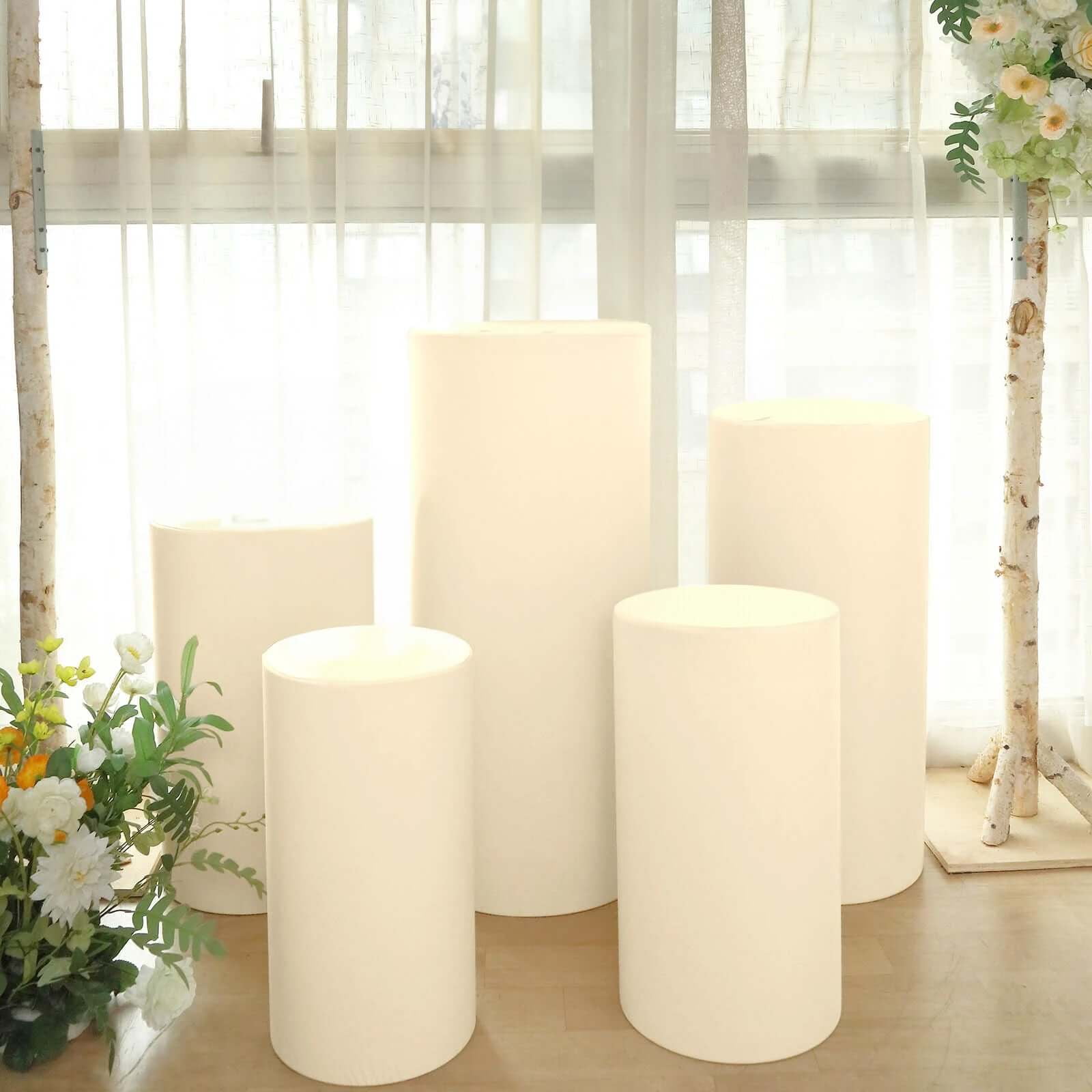 Efavormart Set Of 5 | Beige Spandex Cylinder Plinth Display Box Stand ...