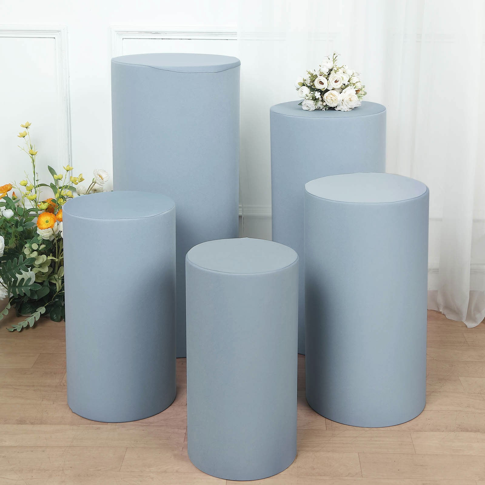 Efavormart Set Of 5 | Dusty Blue Spandex Cylinder Plinth Display Box ...