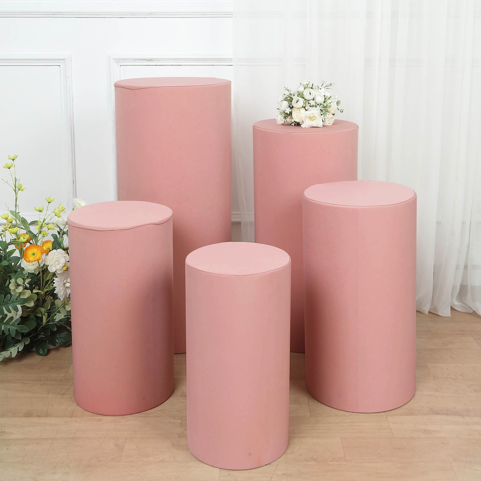 Efavormart Set Of 5 | Dusty Rose Spandex Cylinder Plinth Display Box ...