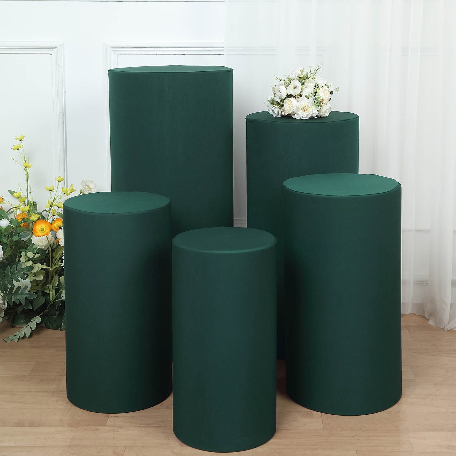 Efavormart Set Of 5 | Hunter Emerald Green Spandex Cylinder Plinth ...