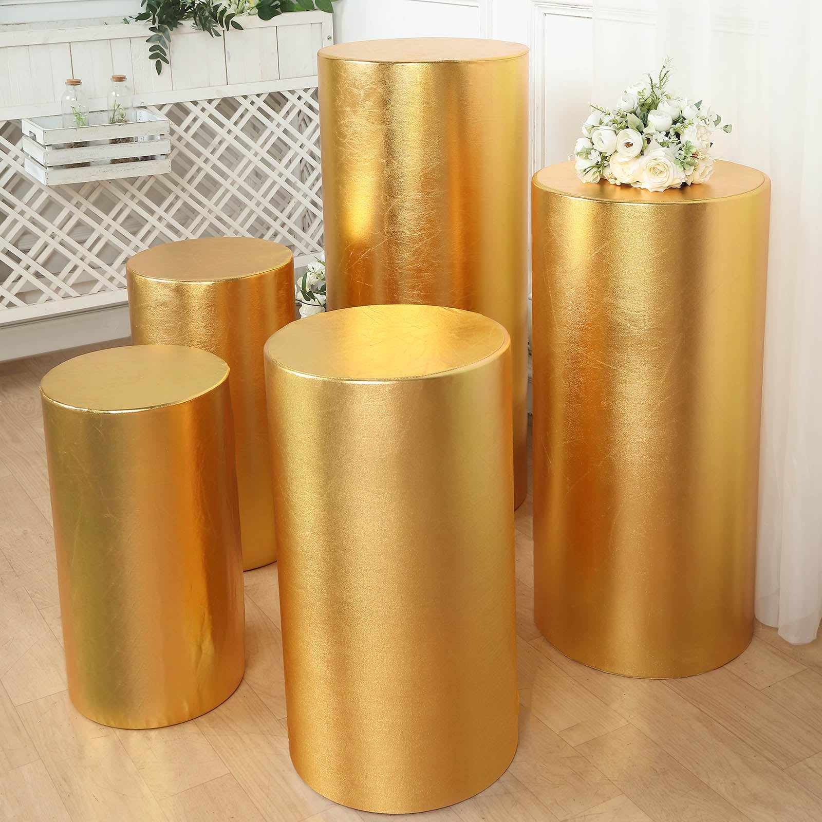 Efavormart Set Of 5 | Metallic Gold Spandex Cylinder Display Box Stand ...
