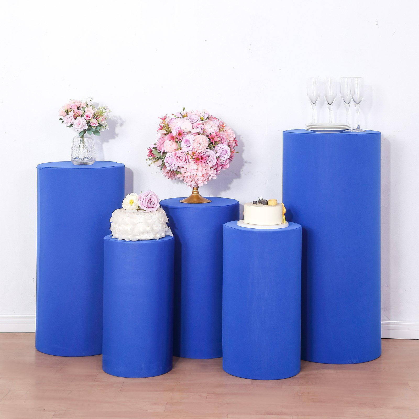 Efavormart Set Of 5 | Royal Blue Spandex Cylinder Plinth Display Box ...