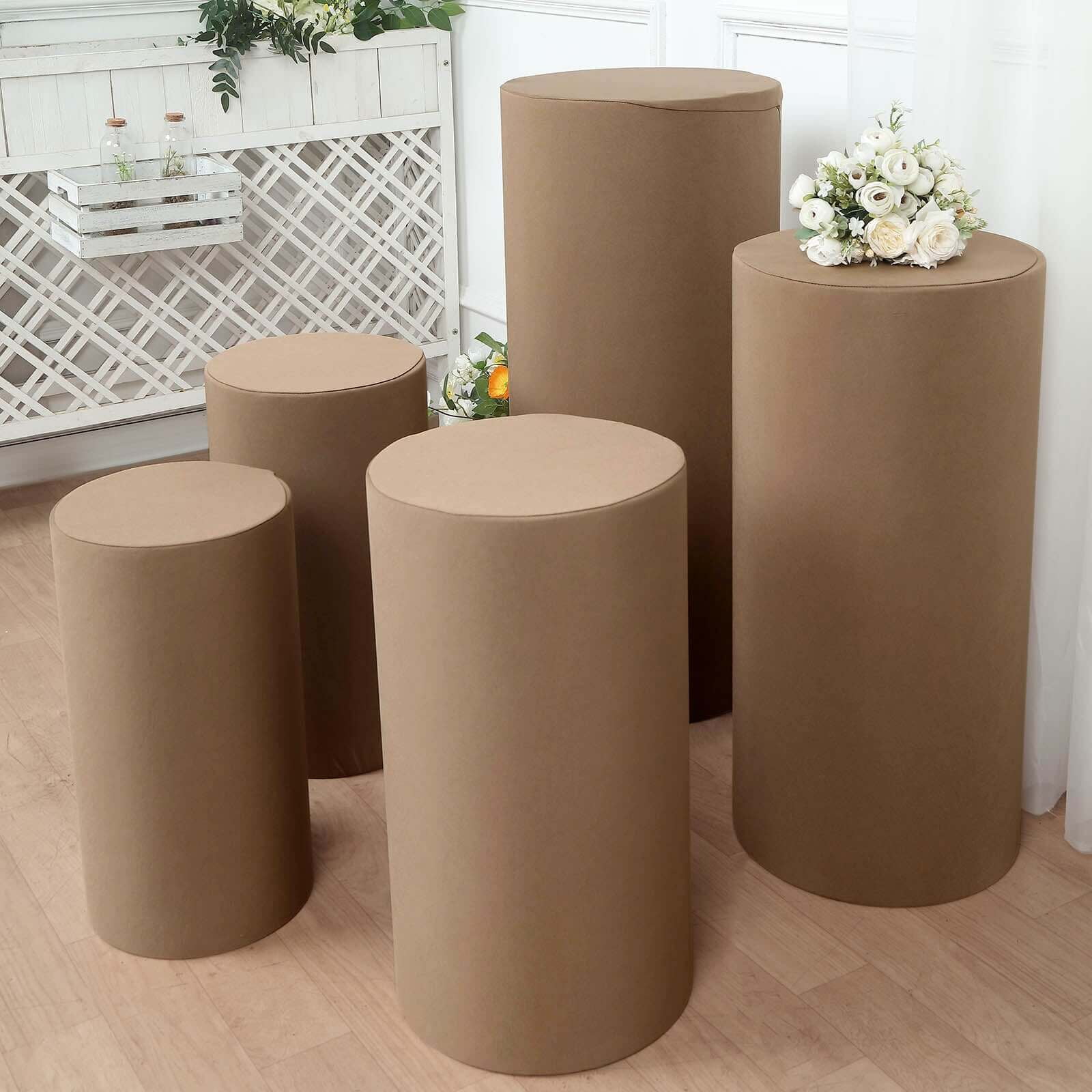 eFavormart Taupe Spandex Cylinder Plinth Display Stand Covers, Durable ...