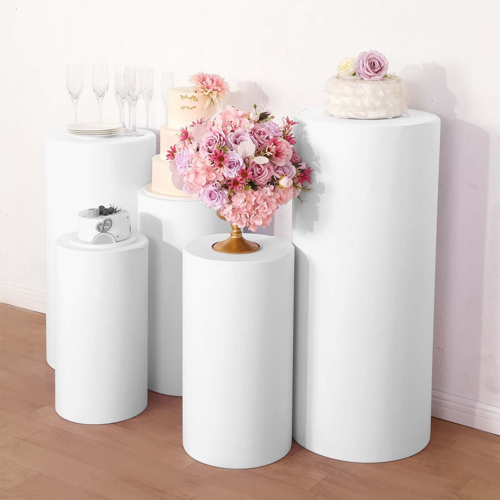 Efavormart Set Of 5 | White Spandex Cylinder Plinth Display Box Stand ...