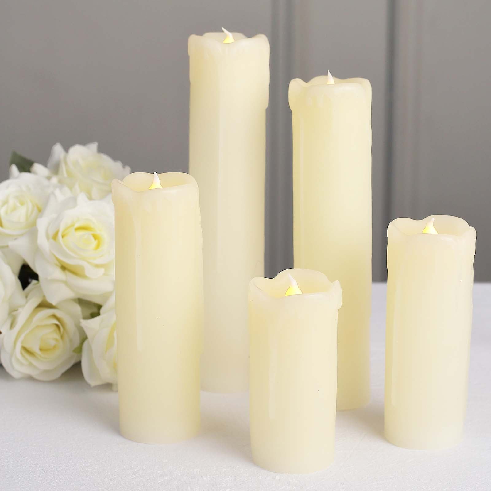 Efavormart Set Of 6 | Warm White Flameless Flicker LED Drip Wax Pillar Candles, Battery Operated ...