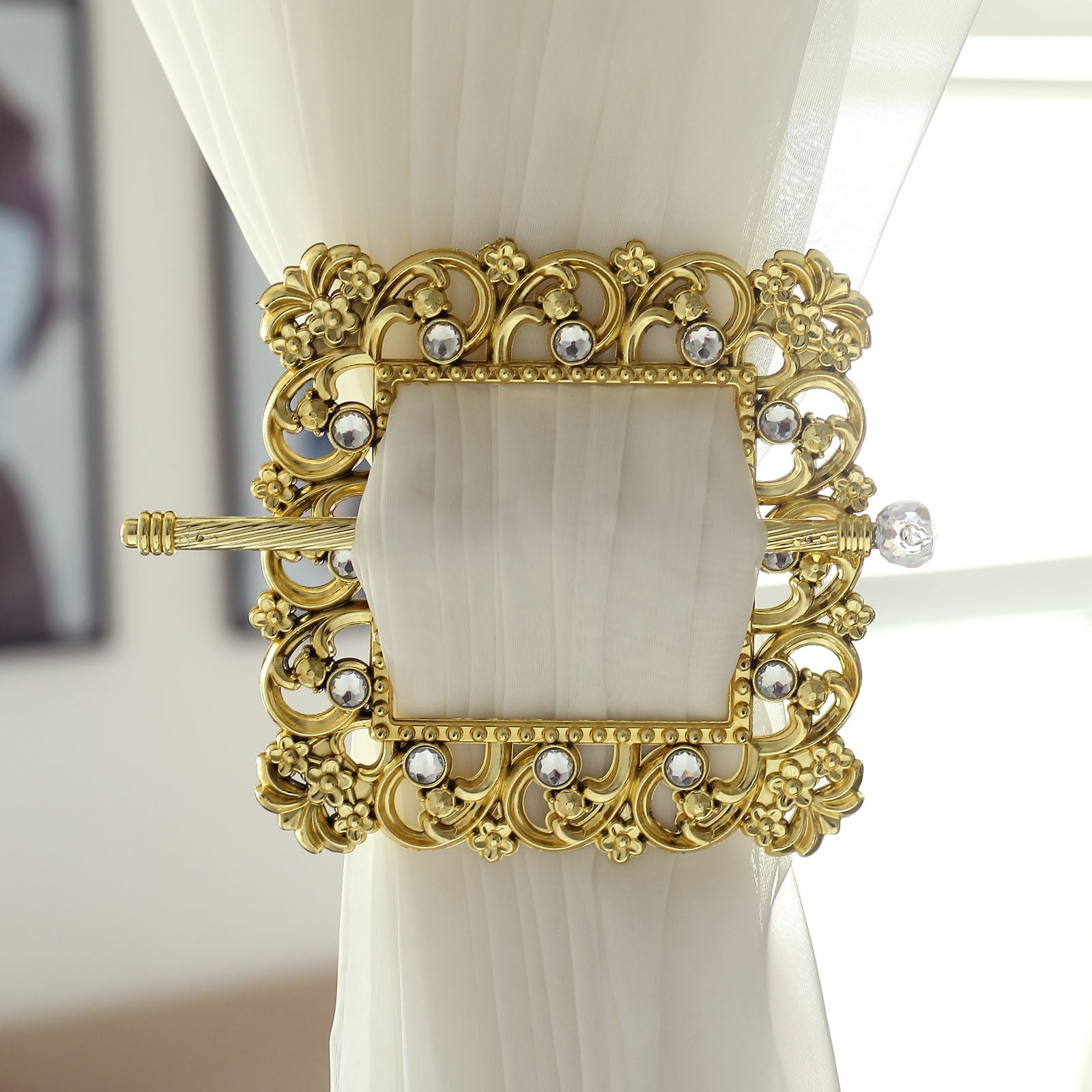 Efavormart Set of 2 | 7" Gold Barrette Style Acrylic Crystal Curtain ...