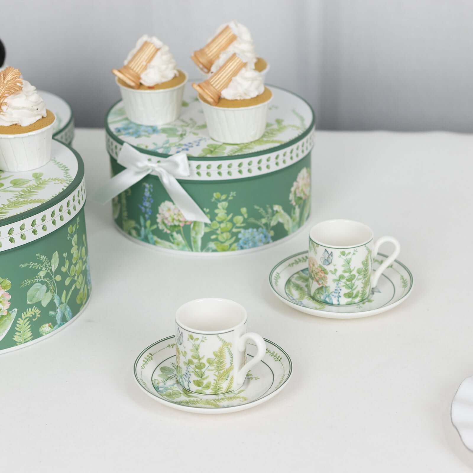 Efavormart Set of 2 Greenery Theme Porcelain Espresso Cups and Saucers ...