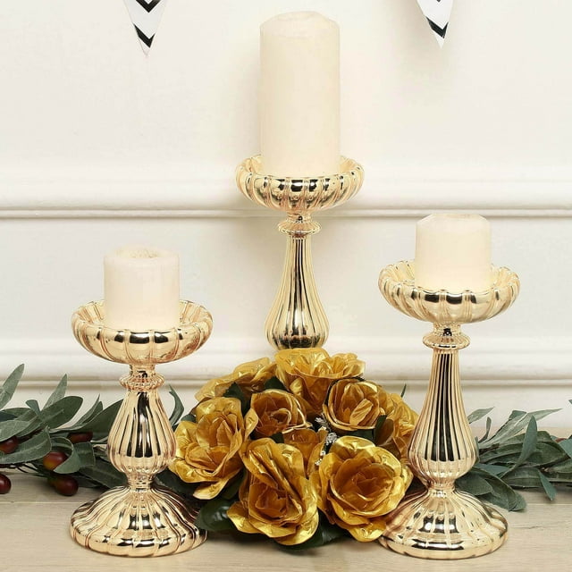 Efavormart Set Of 3 Gold Mercury Glass Pillar Candle Holders 7 8 5