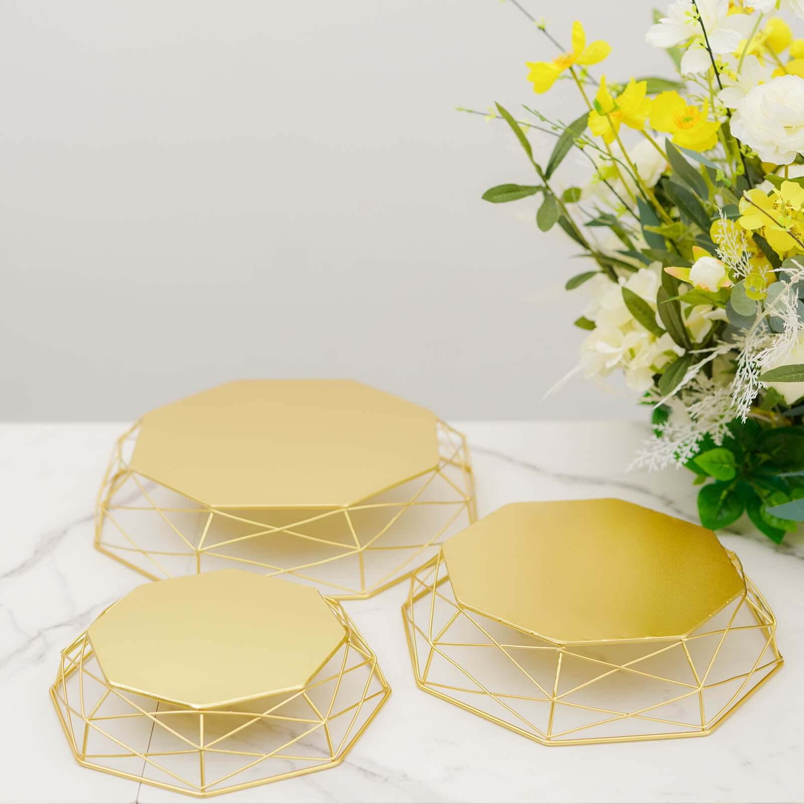 Efavormart Set of 3 | Gold Metal Geometric Cake Stand, Octagon Base ...