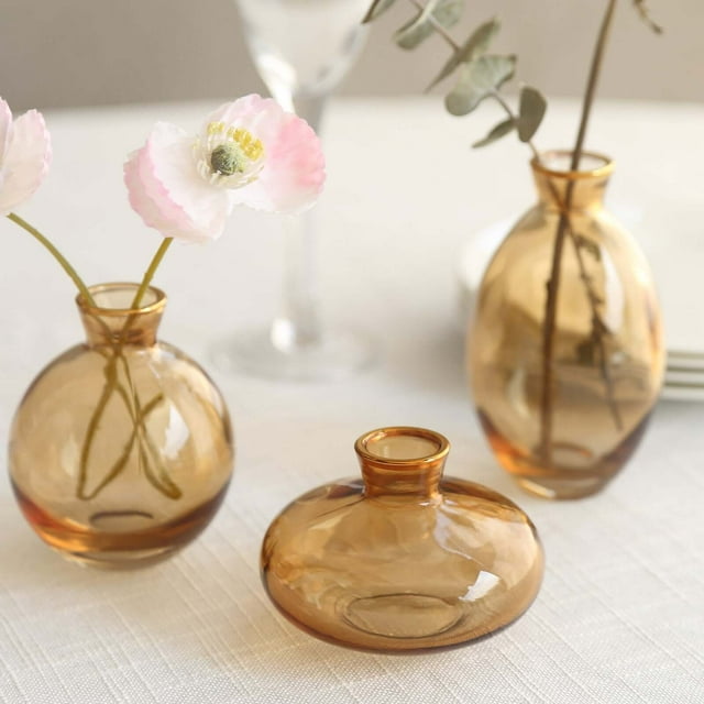 Efavormart Set of 3 Small Gold Glass Bud Vase Table Centerpieces With ...