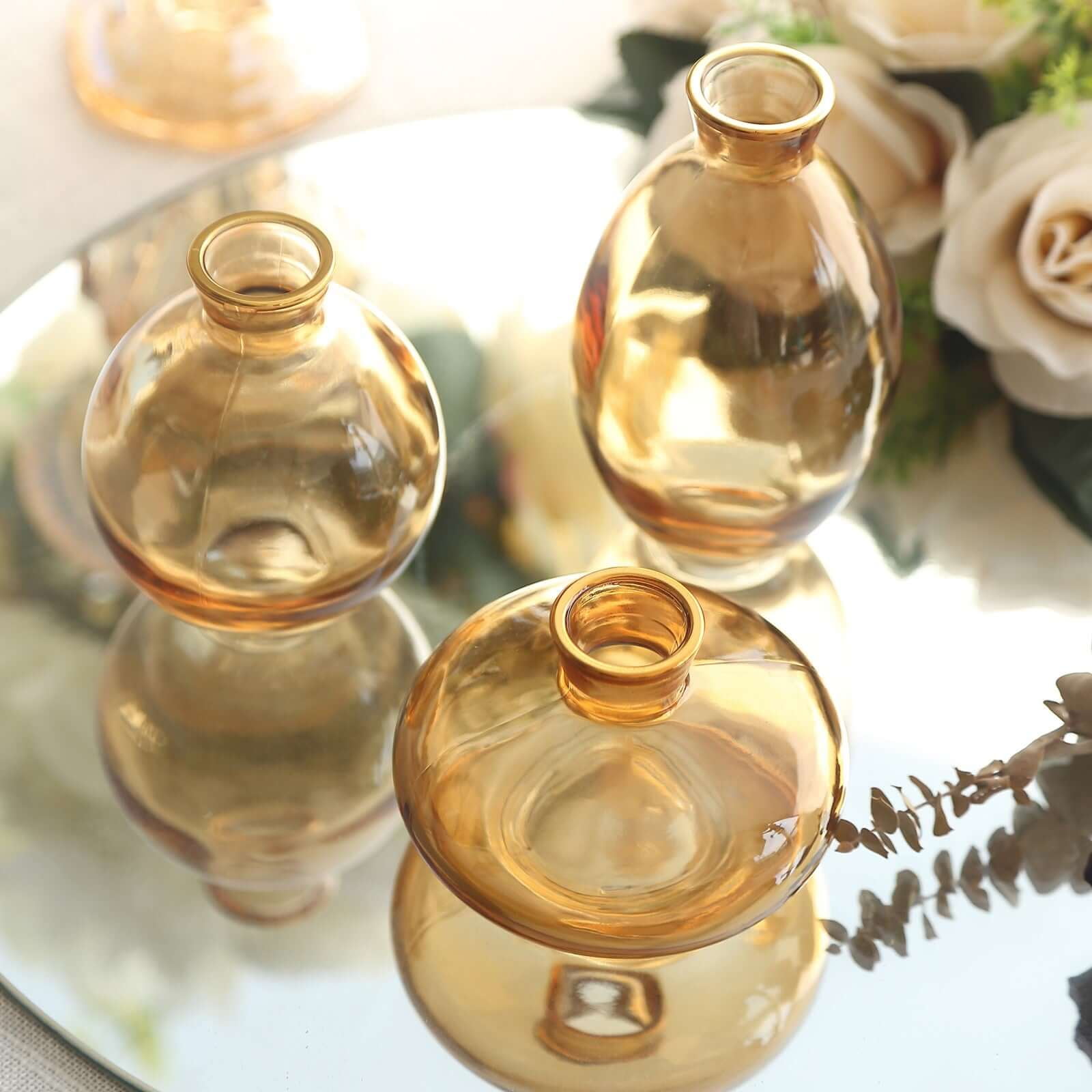 Efavormart Set of 3 Small Gold Glass Bud Vase Table Centerpieces With ...