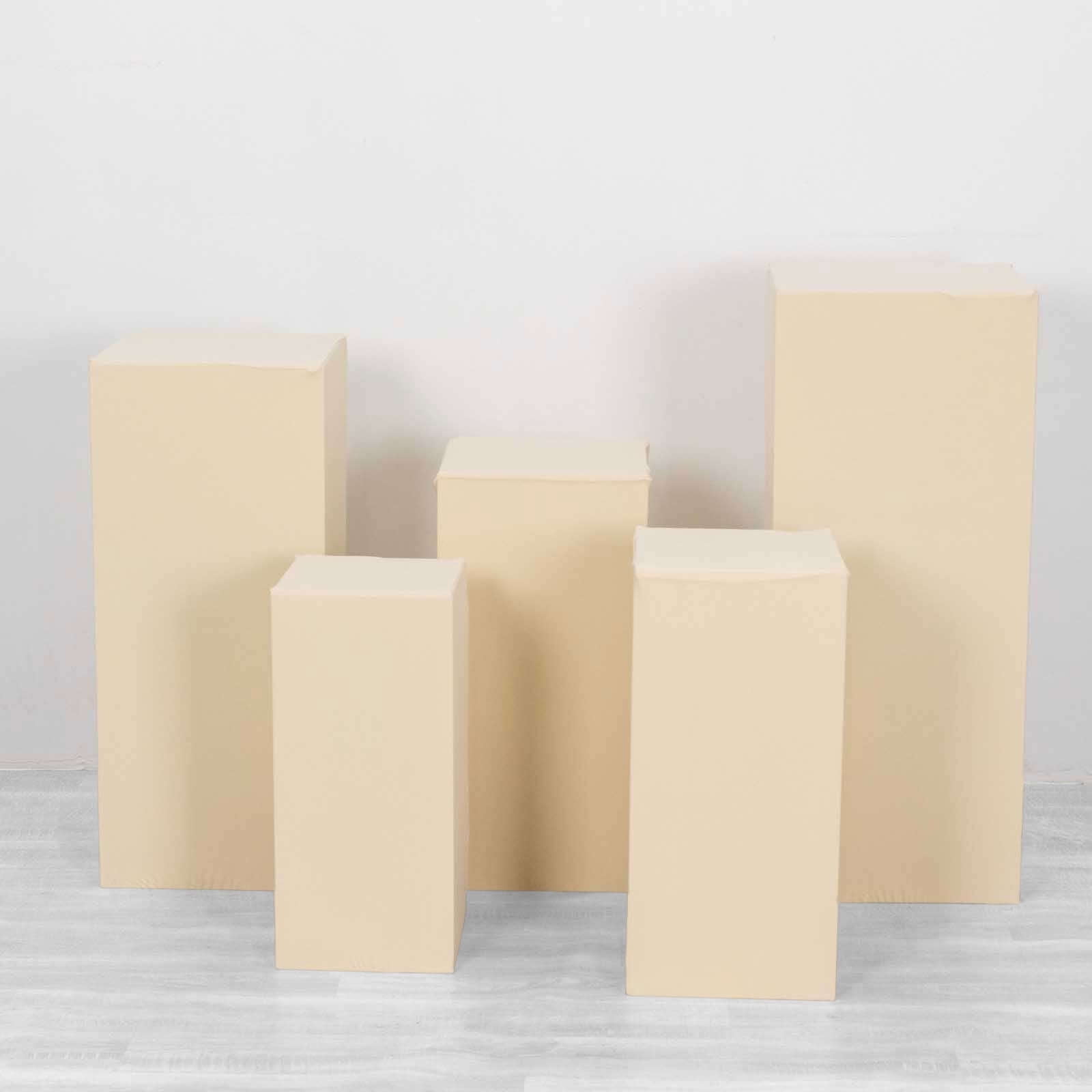 Efavormart Set of 5 Beige Spandex Rectangular Plinth Display Box Stand ...