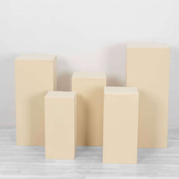 Efavormart Set of 5 Beige Spandex Rectangular Plinth Display Box Stand Covers, Stretchable ...