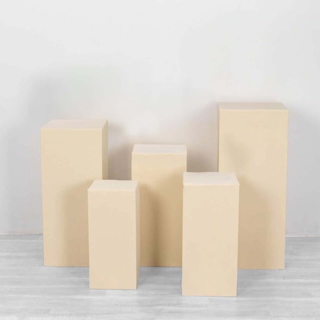 Efavormart Set of 5 Beige Spandex Rectangular Plinth Display Box Stand Covers, Stretchable ...