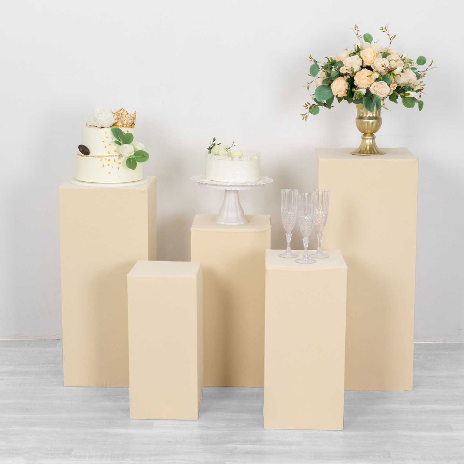 Efavormart Set of 5 Beige Spandex Rectangular Plinth Display Box Stand ...
