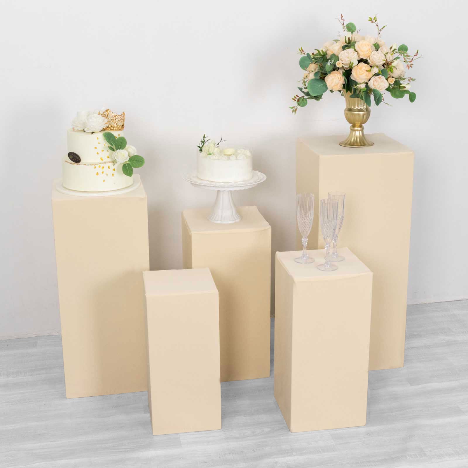 Efavormart Set of 5 Beige Spandex Rectangular Plinth Display Box Stand ...