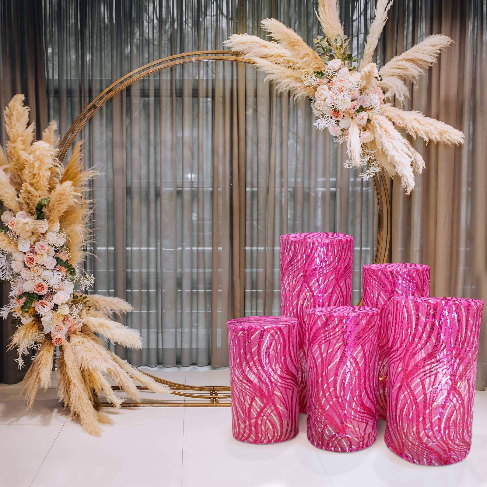 Efavormart Set of 5 Fuchsia Silver Wave Mesh Cylinder Display Box Stand ...