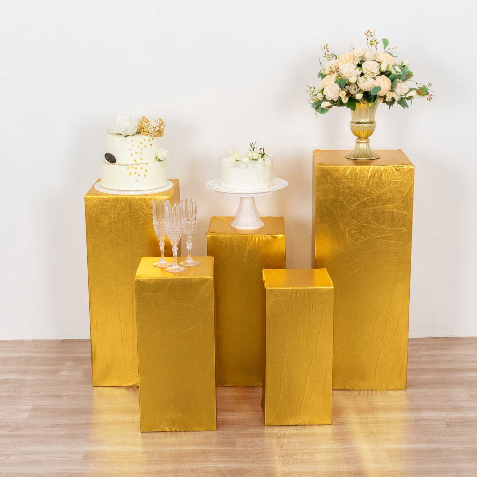 Efavormart Set of 5 Gold Metallic Spandex Rectangular Display Box Stand ...