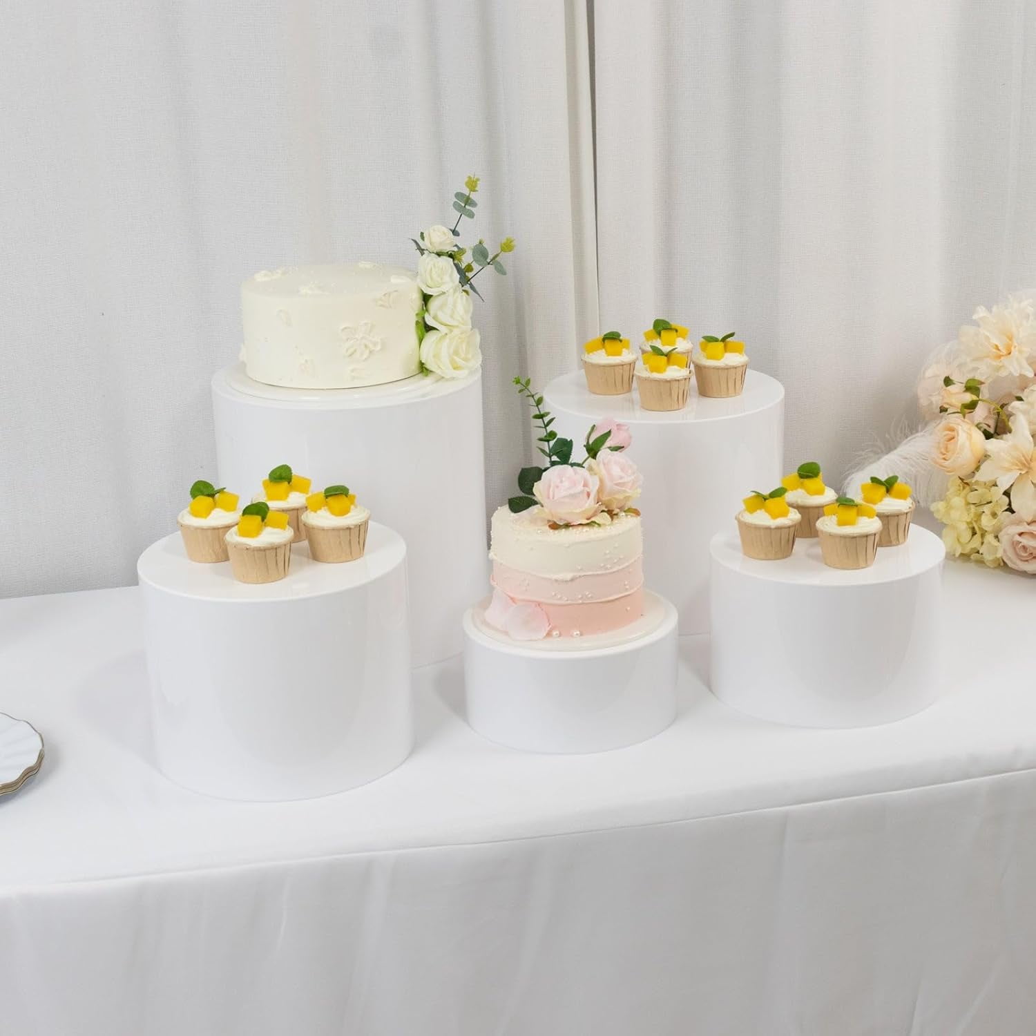 Efavormart Set of 5 White Acrylic Round Cake Stands - Cylinder Display ...