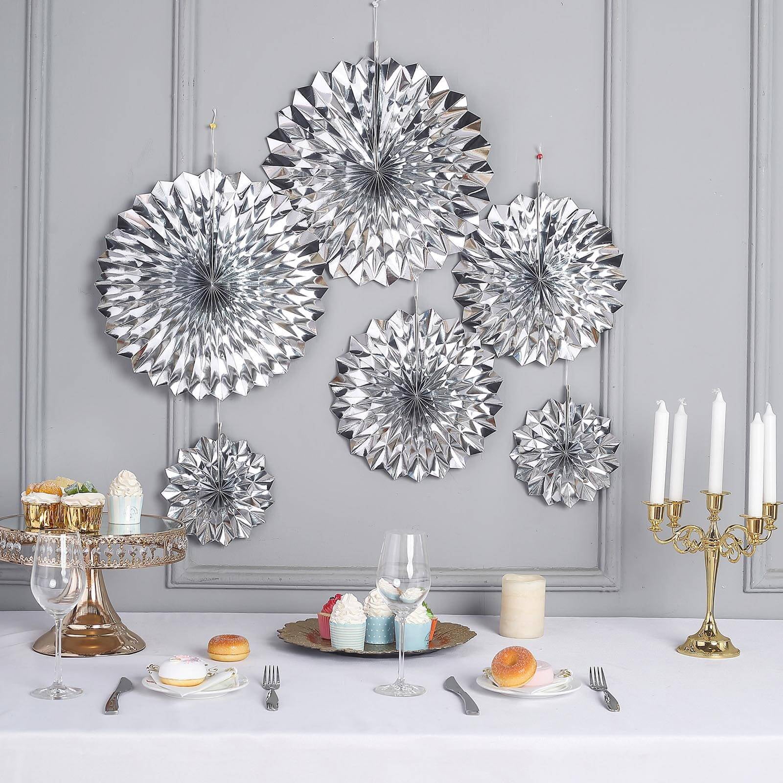 Efavormart Set of 6 Silver Paper Fan Decorations Paper Pinwheels Wall ...