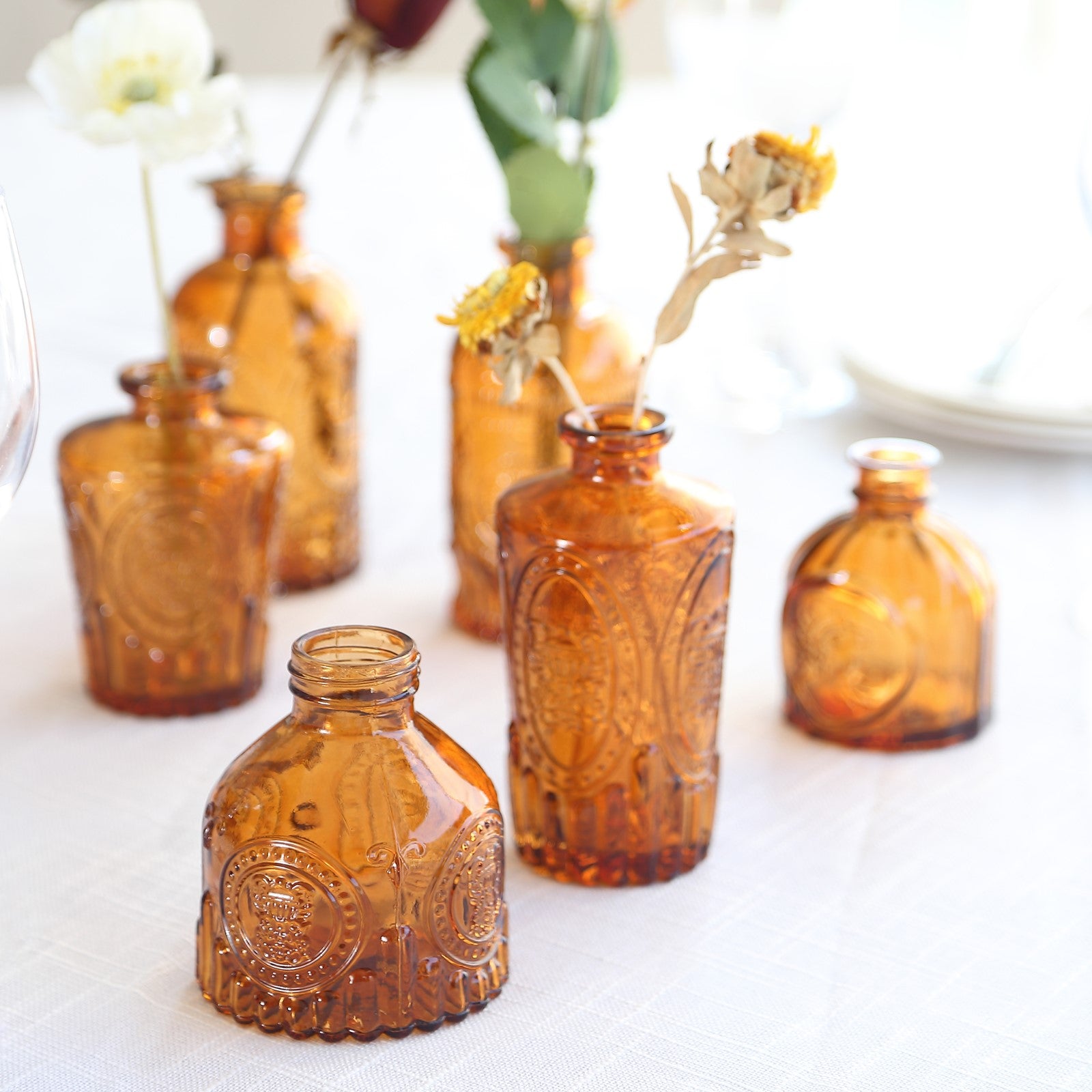 Efavormart Set of 6 Vintage Embossed Amber Gold Glass Bud Vases ...