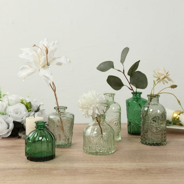 Efavormart Set of 6 Vintage Embossed Mixed Green Glass Bud Vases ...