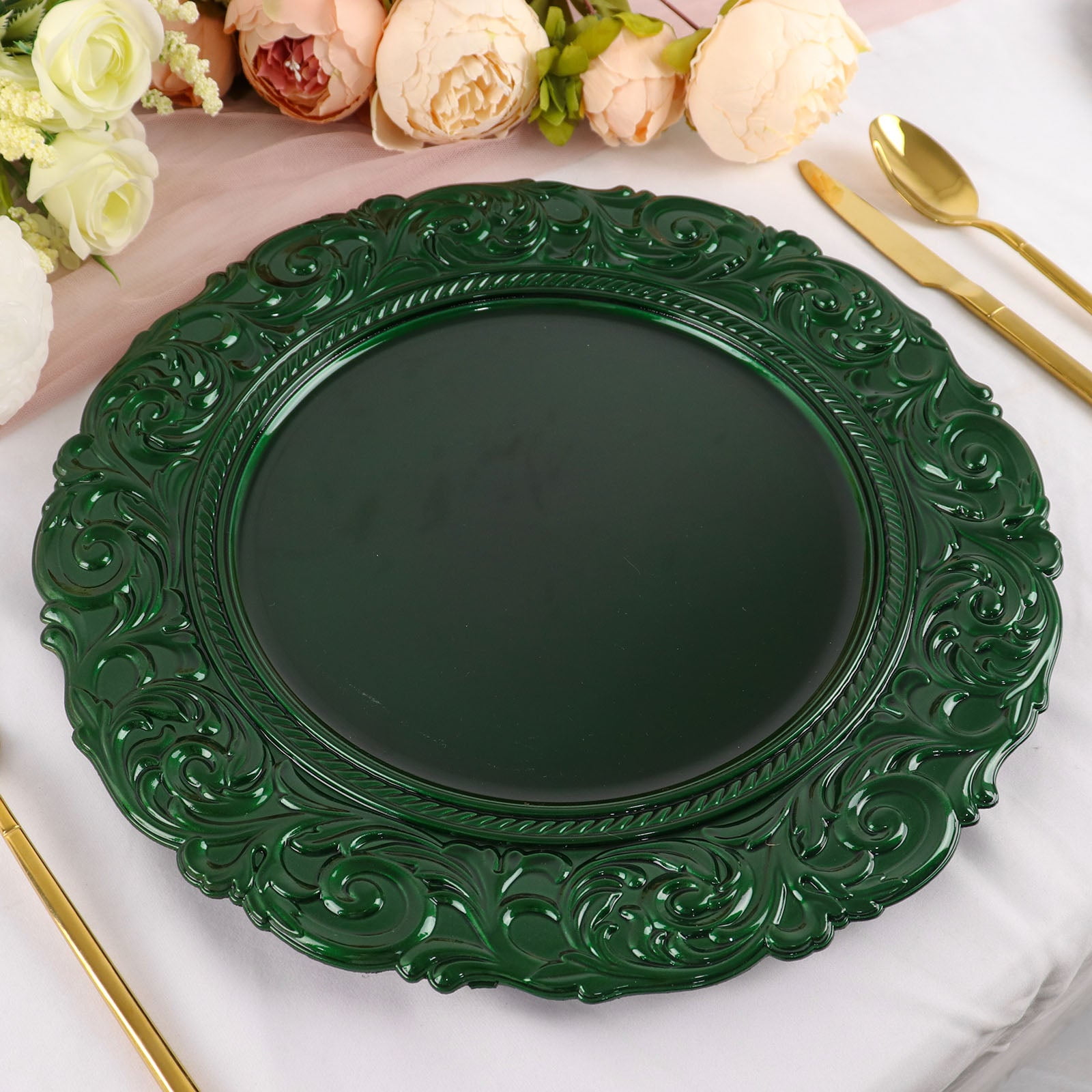 Efavormart Set of 6Hunter Emerald Green 14" Round Plastic Charger ...