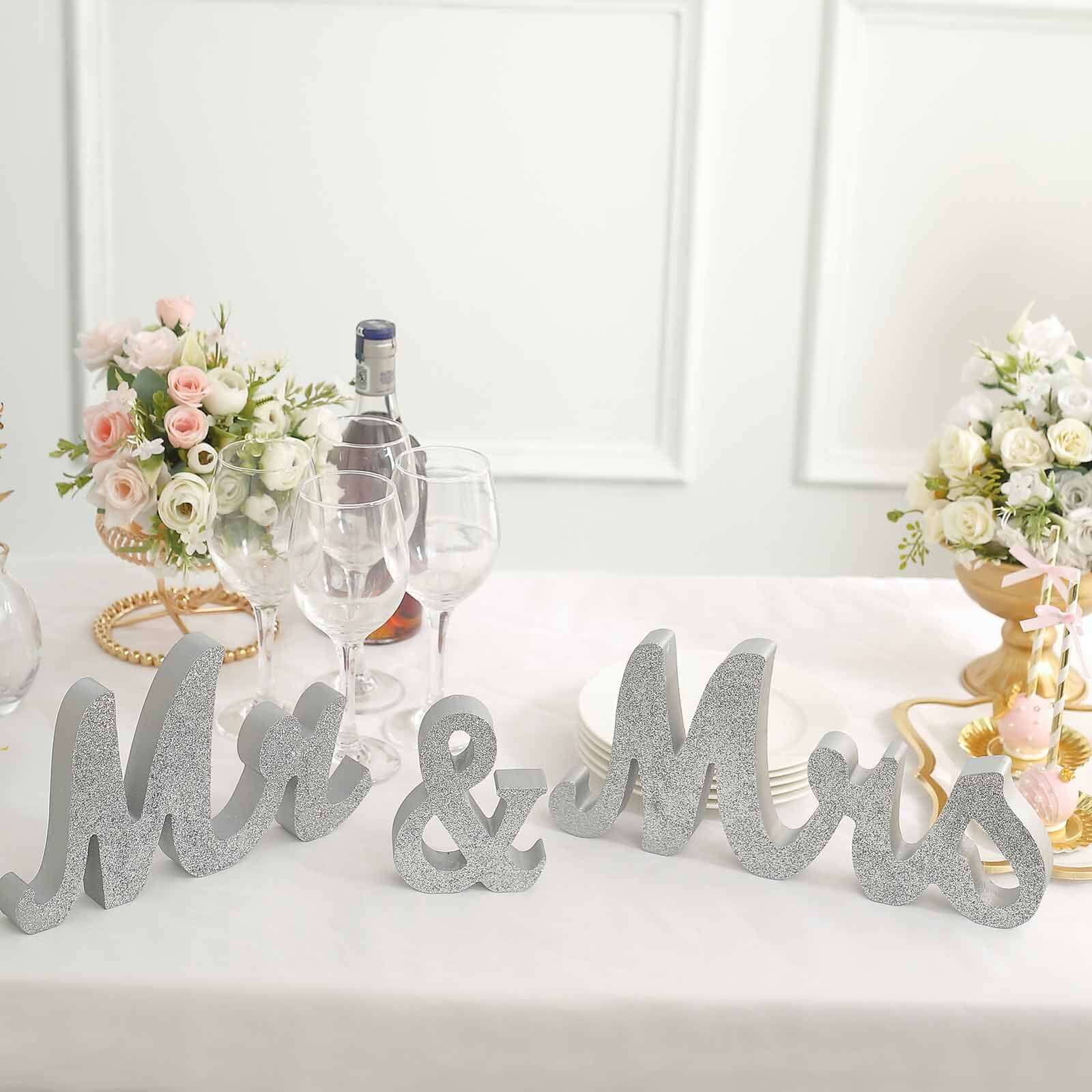 Efavormart Silver Glittered Wooden "Mr & Mrs" Freestanding Letter Photo ...