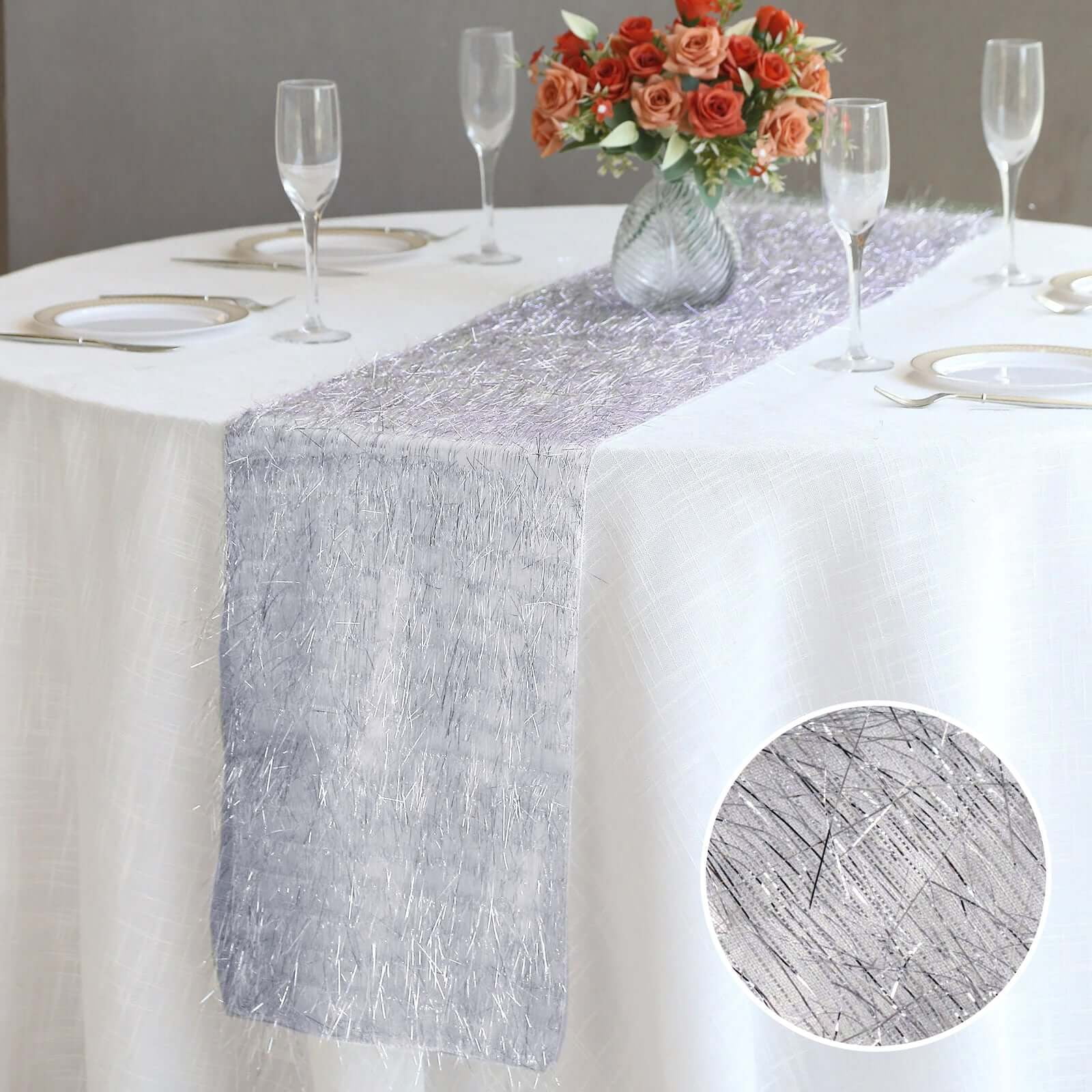 Efavormart Silver Metallic Fringe Shag Tinsel Table Runner, Shimmery ...