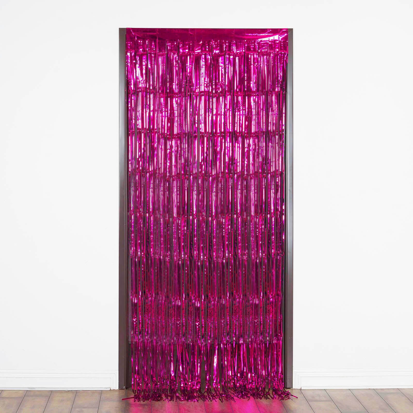 Efavormart Sparkling Metallic Foil Fringe Curtain 3ft x 8ft - Fushia ...
