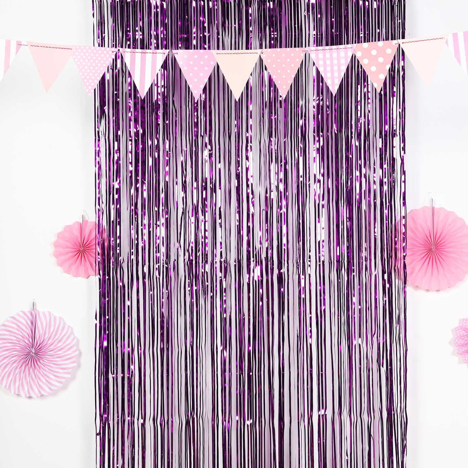 Efavormart Sparkling Metallic Foil Fringe Curtain 3ft x 8ft - Purple ...