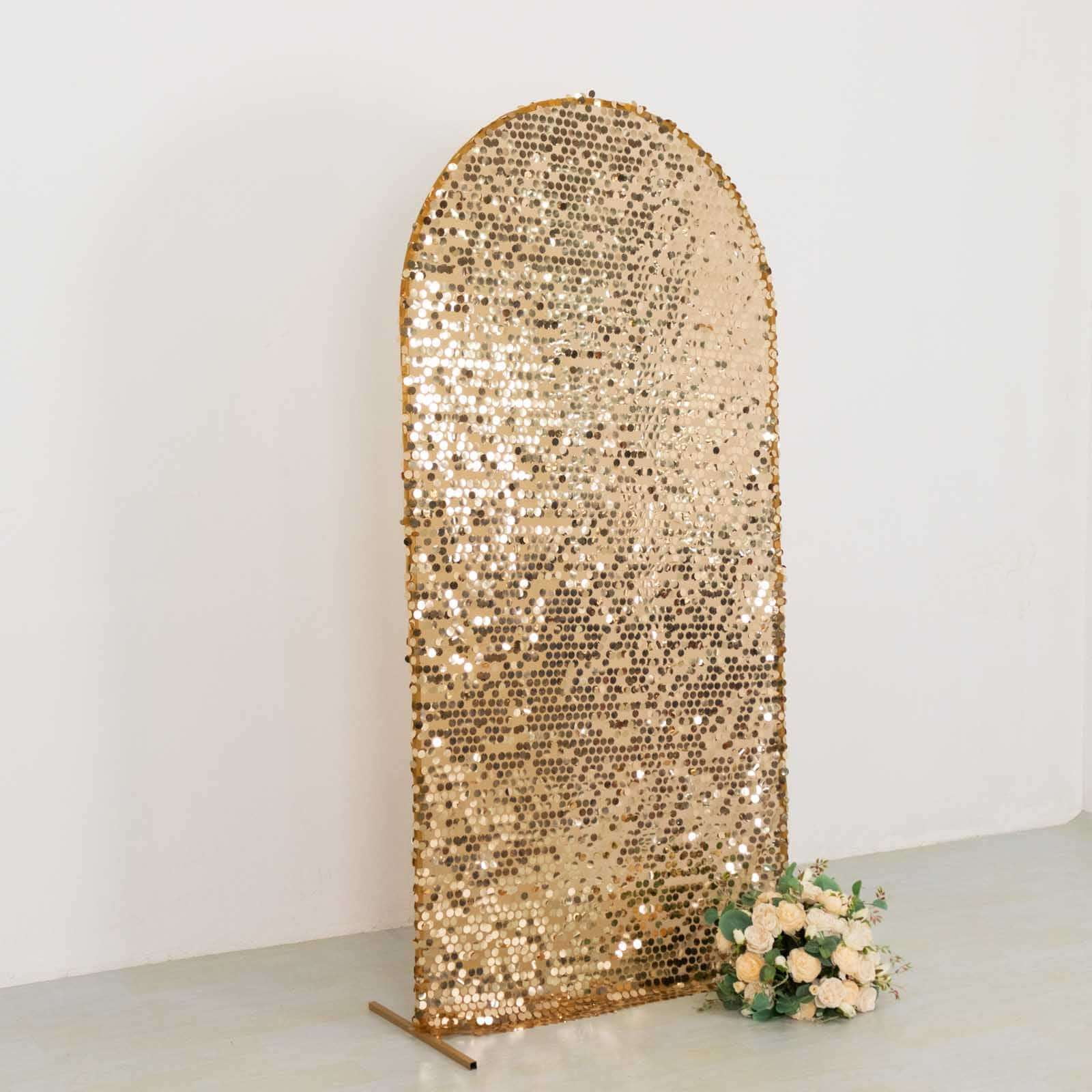 Efavormart Sparkly Gold Big Payette Sequin Fitted Chiara Backdrop Stand ...