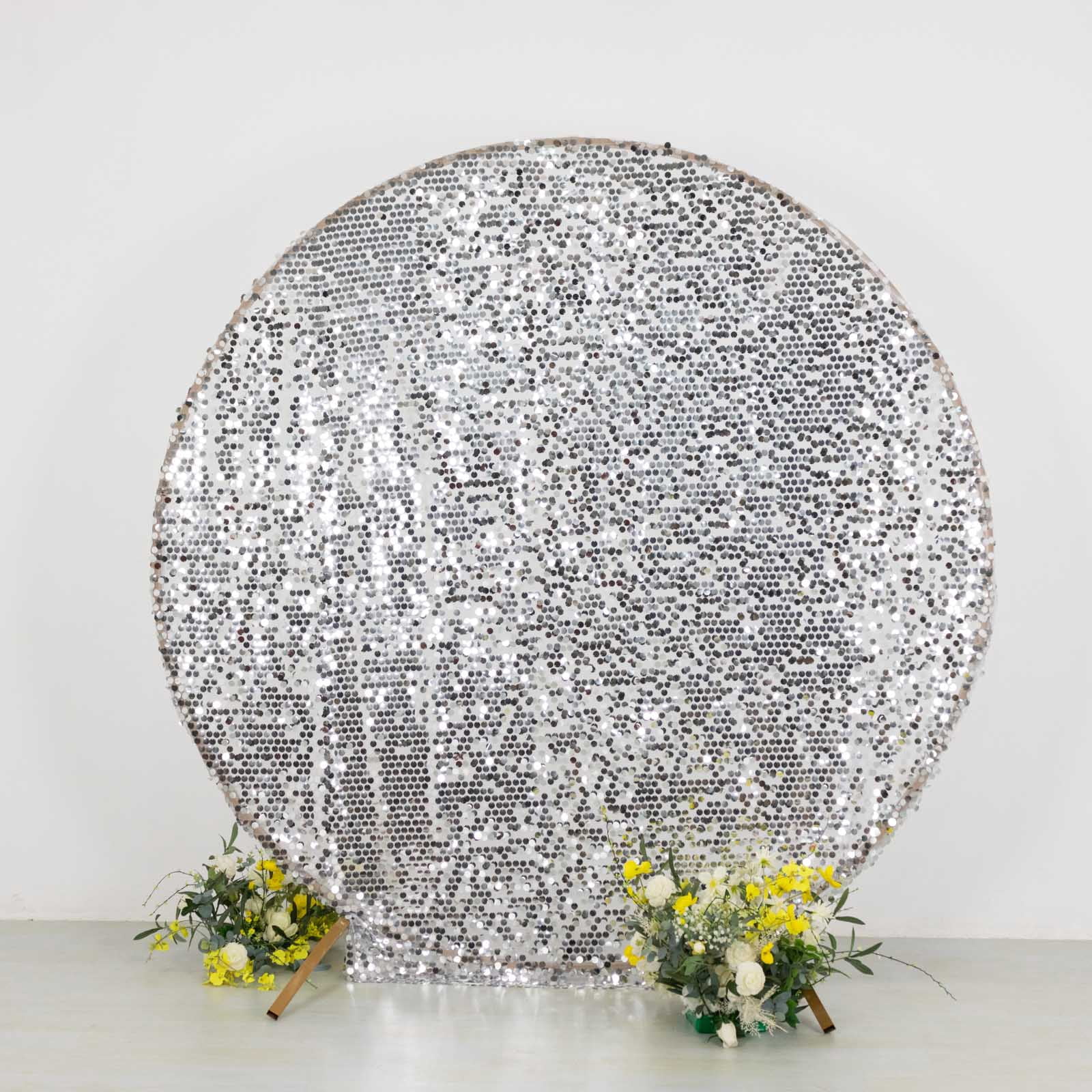 Efavormart Sparkly Silver Big Payette Sequin Backdrop Stand Cover for ...