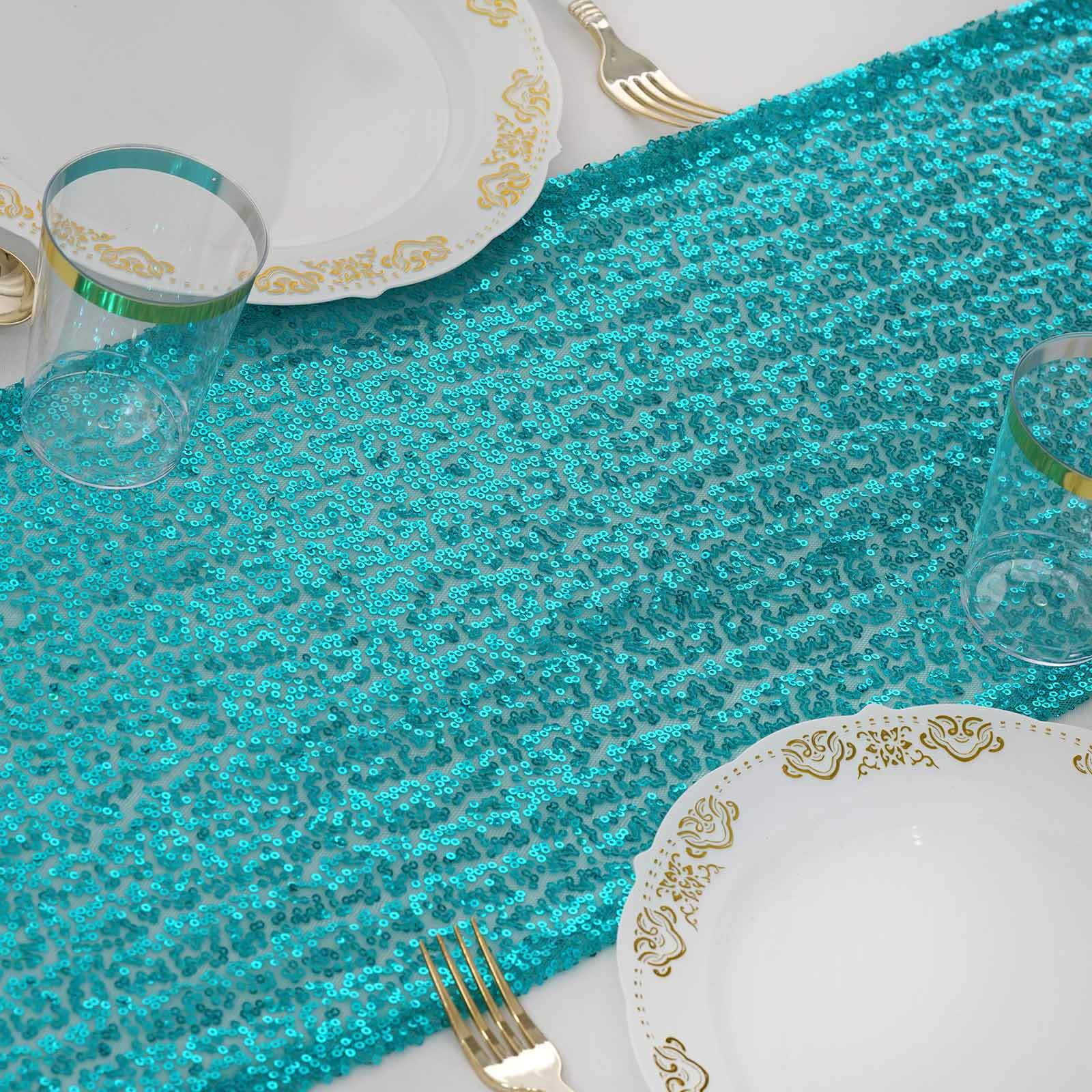 Efavormart Turquoise Sequin Premium Table Runners For Weddings Birthday ...