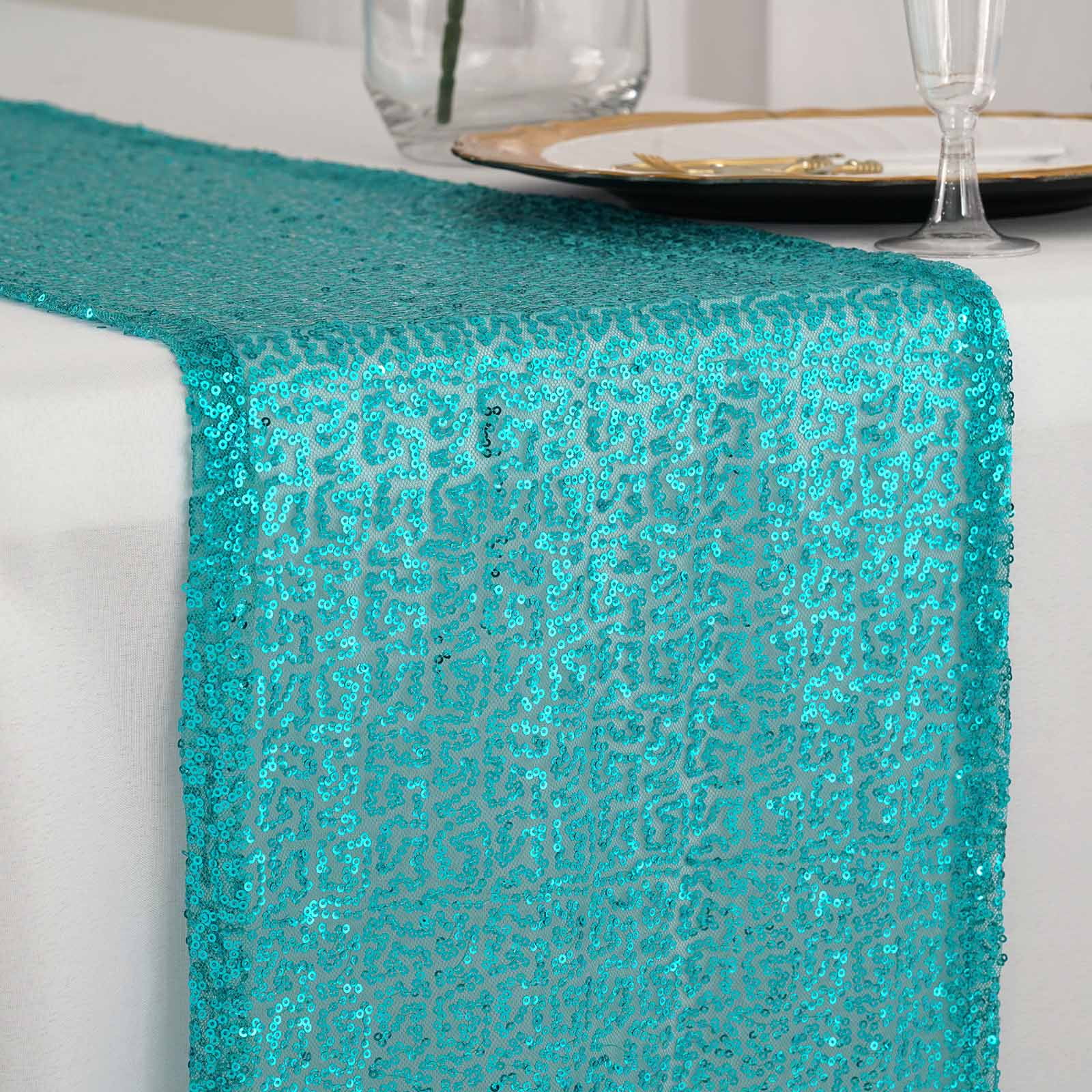 Efavormart Turquoise Sequin Premium Table Runners For Weddings Birthday Party Banquets Decor Fit ...