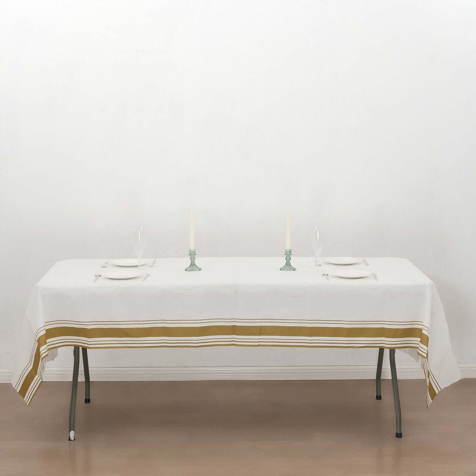 Efavormart White Airlaid Paper Rectangular Tablecloth with Gold Striped ...
