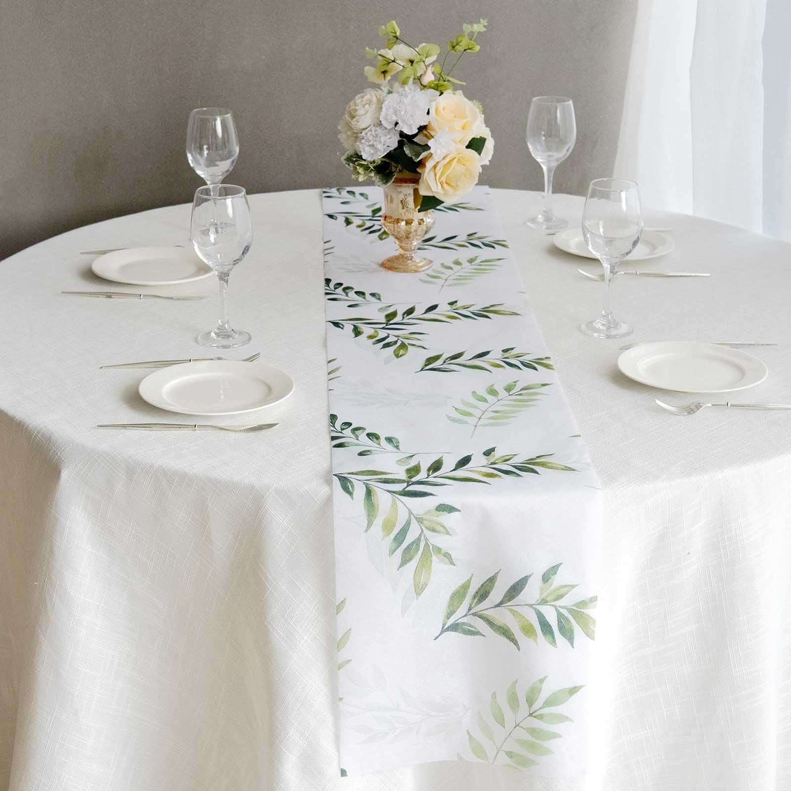 Efavormart White Green Non-Woven Olive Leaf Print Table Runner, Spring ...
