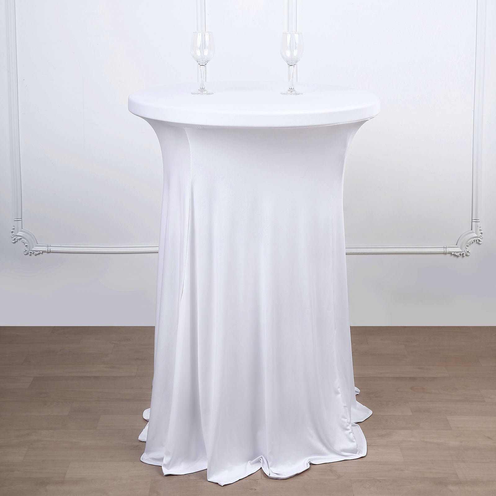 Efavormart White Round Spandex Cocktail Table Cover With Natural Wavy ...