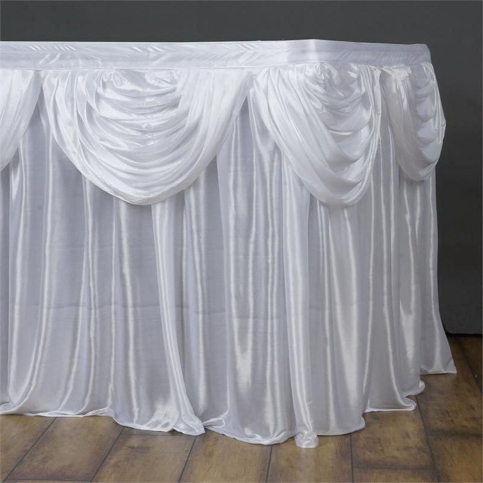 Efavormart White Satin Double Drape Table Skirt for Kitchen Dining ...