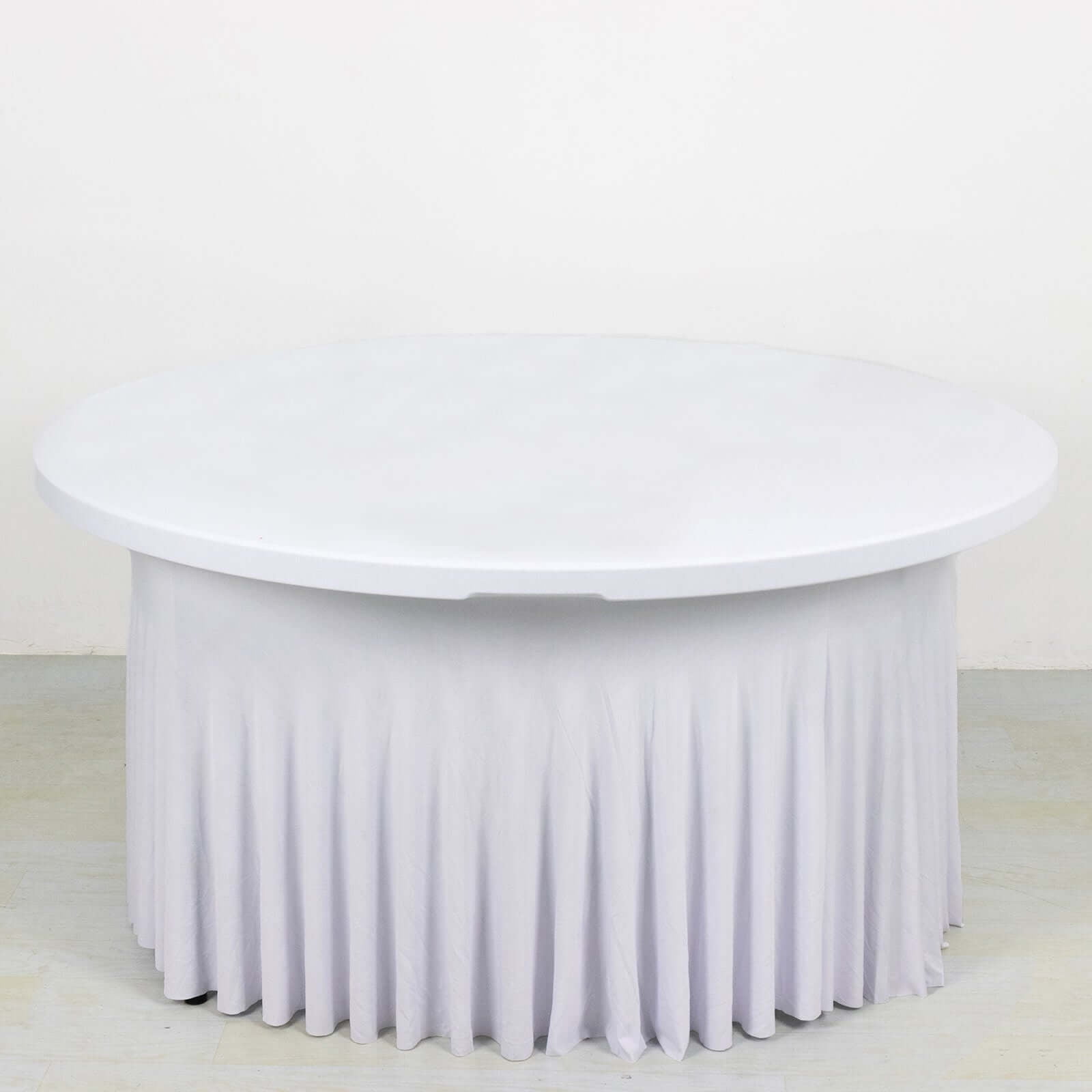 Efavormart White Wavy Spandex Fitted Round 1-Piece Tablecloth Table ...