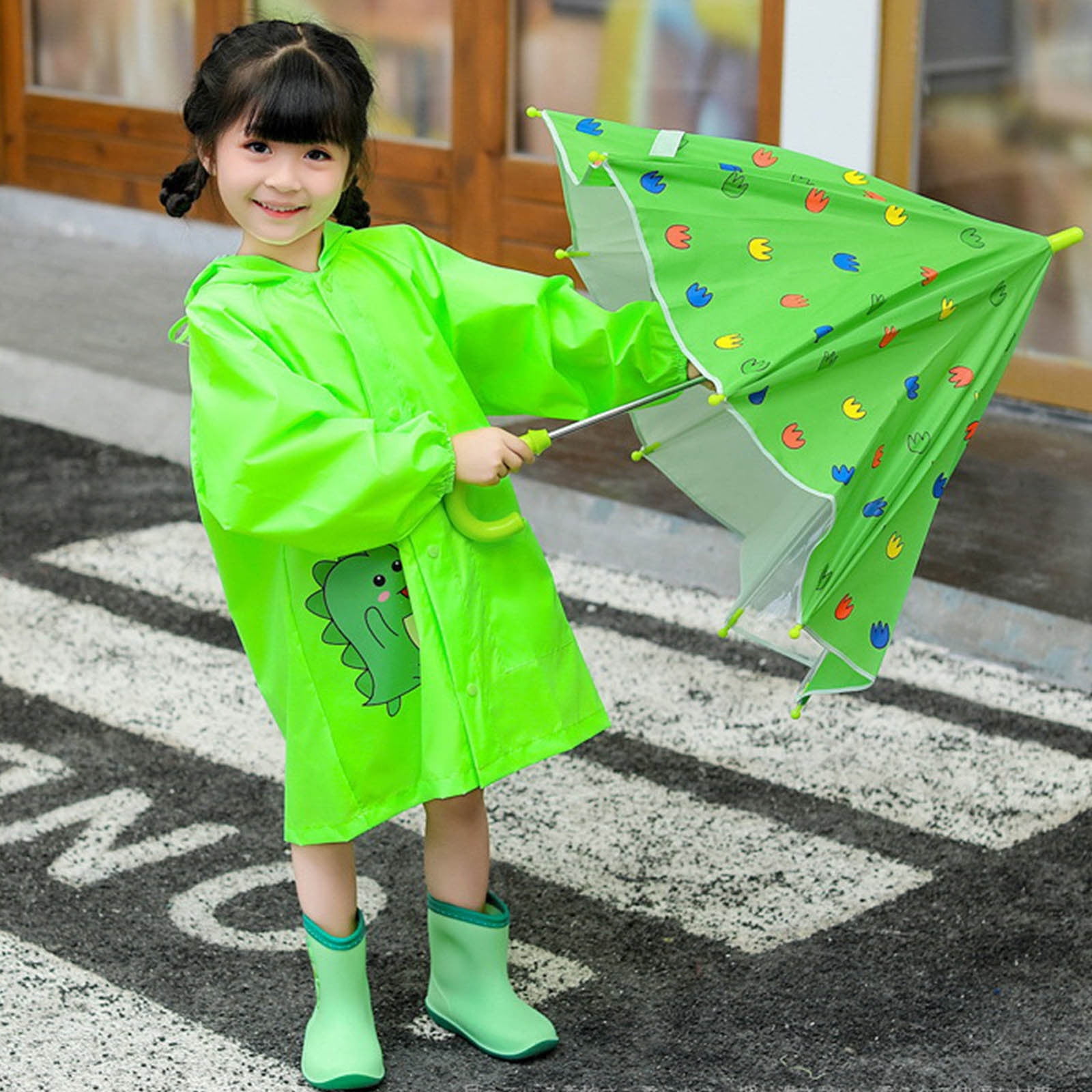 ATOGUTA Girls Boys Rain Jackets Waterproof Dinosaur Rain Ponchos Jacket ...